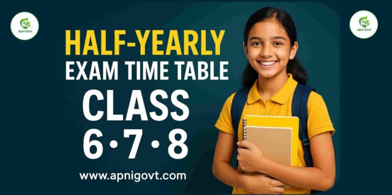 Half Yearly Exam Time Table 2025-26 for Class 6 to 8